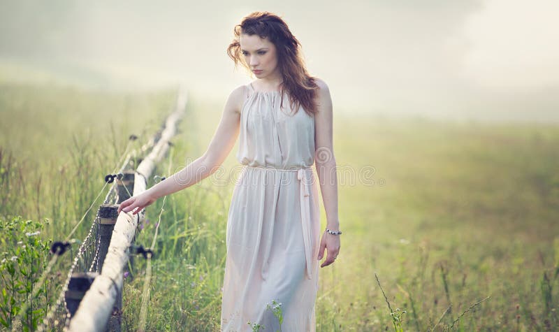 Serious Look of Young Delicate Woman Stock Image - Image of brunette ...