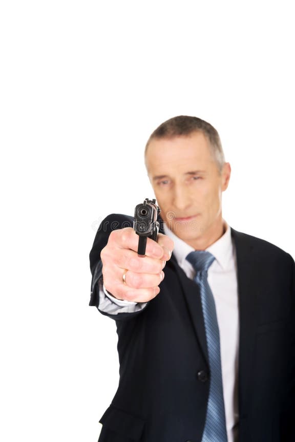 Serious Mafia Agent Aiming by Handgun Stock Image - Image of handgun ...