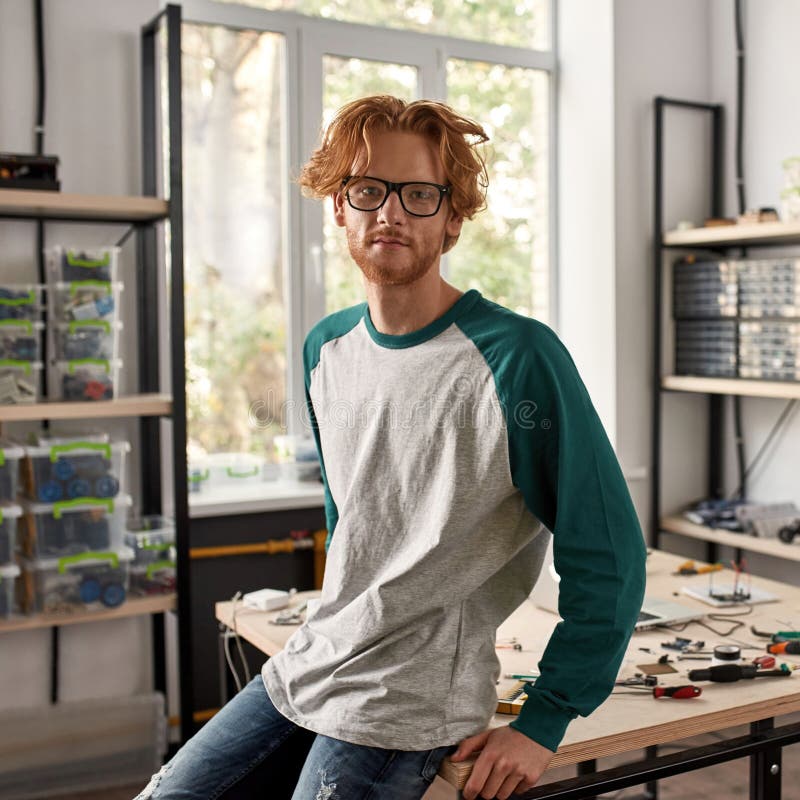 Serious Male it Engineer Look at Camera in Office Stock Image - Image ...