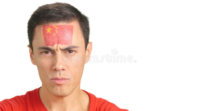 Serious Man with a Chinese Flag Painted on the Face Stock Photo - Image ...