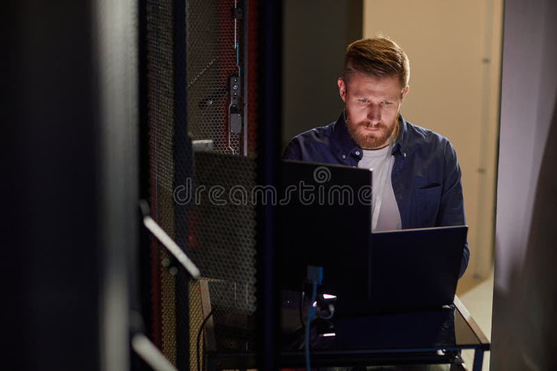Man Working Late at Night in Office Space Stock Photo - Image of ...
