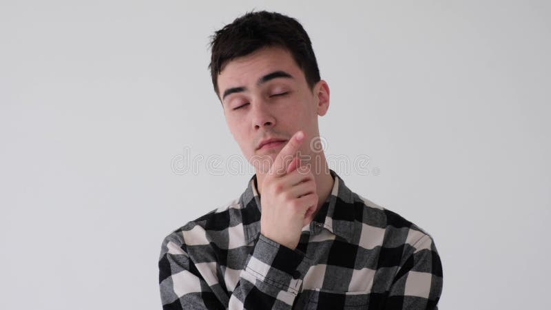 Serious Man in Doubt Brainstorming and Analyzing on White Background ...