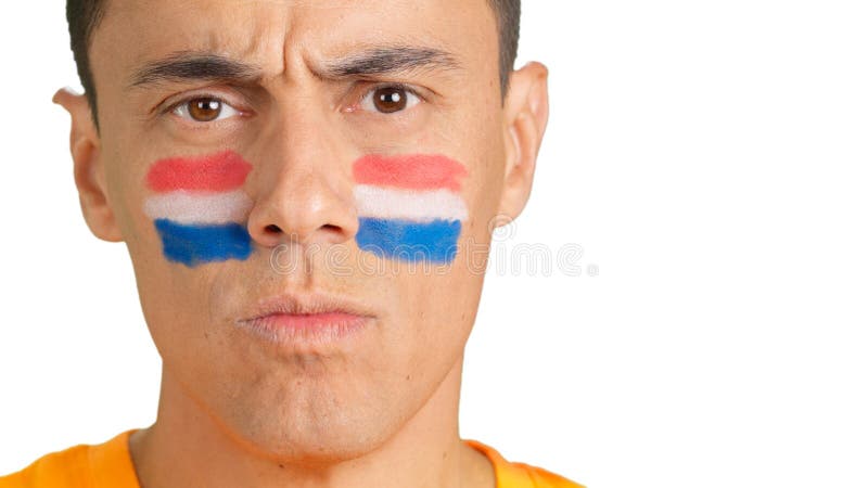 Serious Man with a Dutch Flag Painted on the Face Stock Photo - Image ...