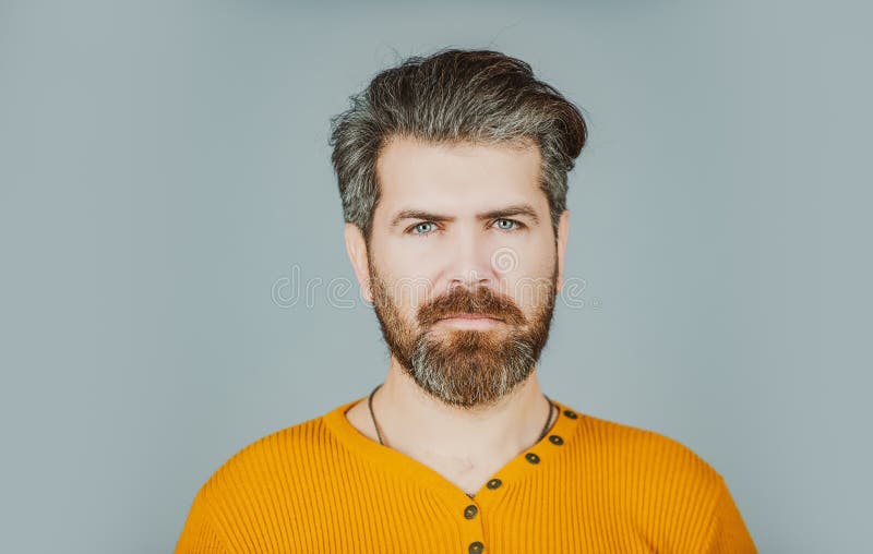 Serious Man Face. Bearded Guy. Human Expression Emotion Concept ...