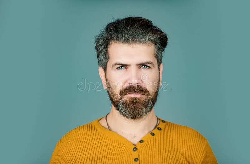 Serious Man Face. Bearded Guy. Human Expression Emotion Concept ...