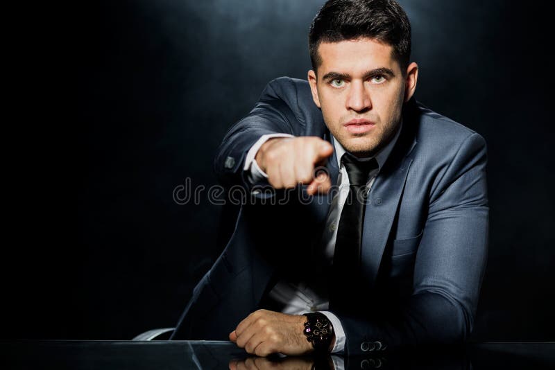 Serious Man with Finger Pointing Stock Image - Image of pointing ...