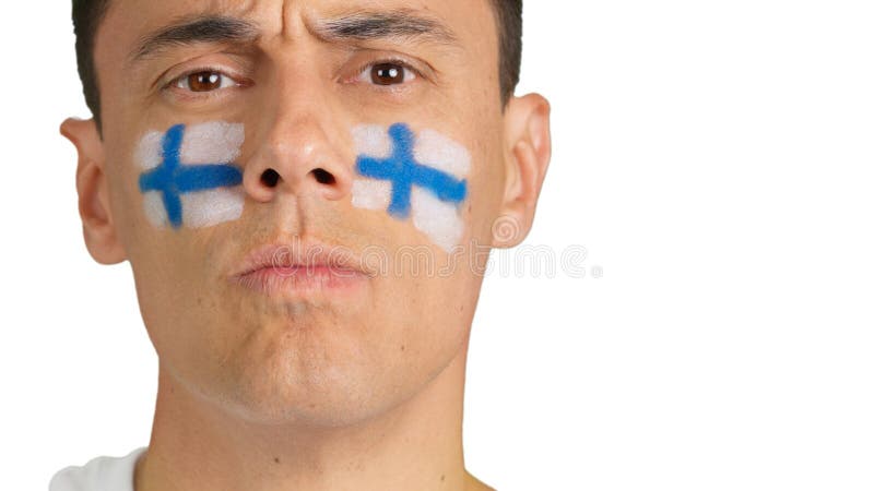 Serious Man with a Finnish Flag Painted on the Face Stock Image - Image ...
