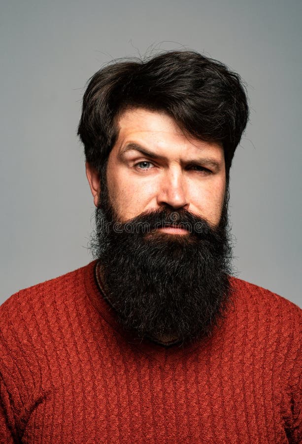 Serious Man Has Beard and Mustache, Looks Seriously, Isolated. Hipster ...