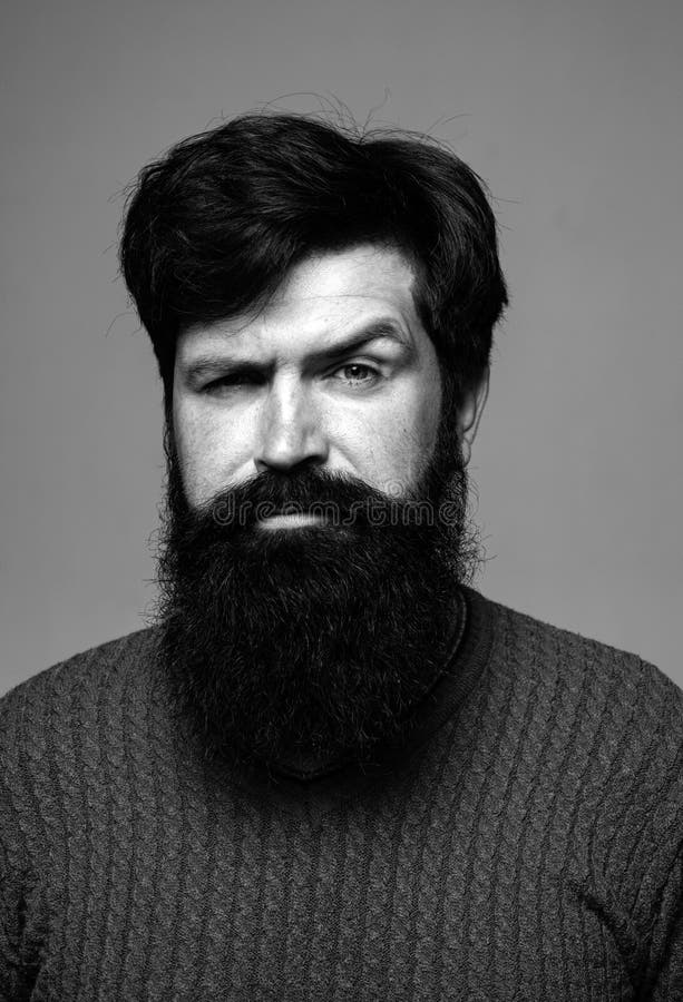 Serious Man Has Beard and Mustache, Looks Seriously, Isolated. Hipster ...
