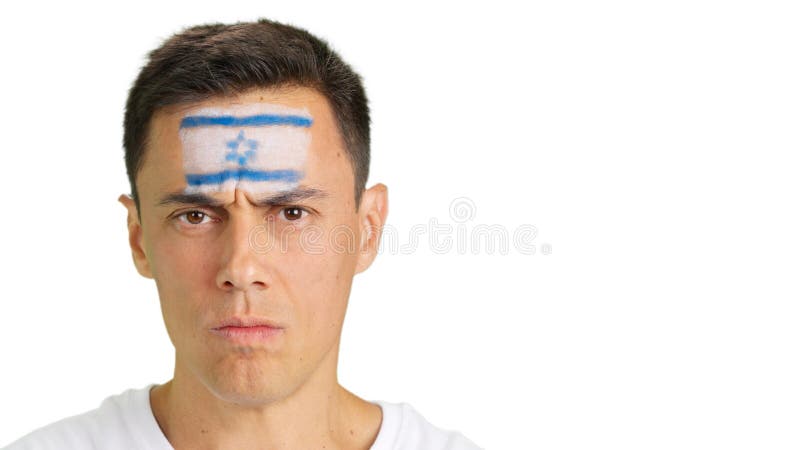 Serious Man with a Israeli Flag Painted on the Face Stock Photo - Image ...