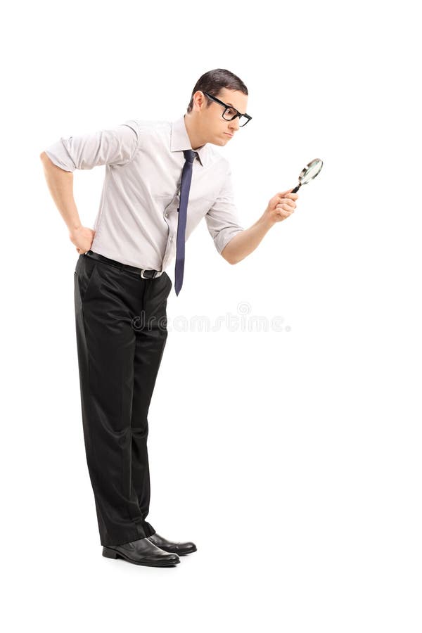 Serious Man Looking through a Magnifying Glass Stock Image - Image of ...
