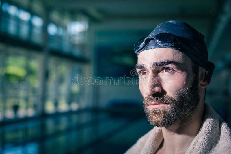 Serious Man Looking at Something Stock Photo - Image of male, pool ...