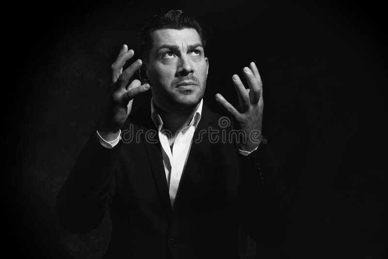 Serious Man is Praying and Looking Up Stock Image - Image of hope ...