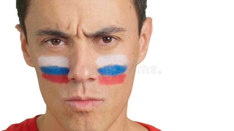 Serious Man with a Russian Flag Painted on the Face Stock Image - Image ...