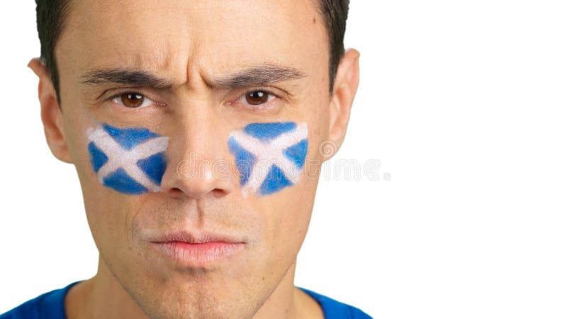 Serious Man with a Scottish Flag Painted on the Face Stock Image ...