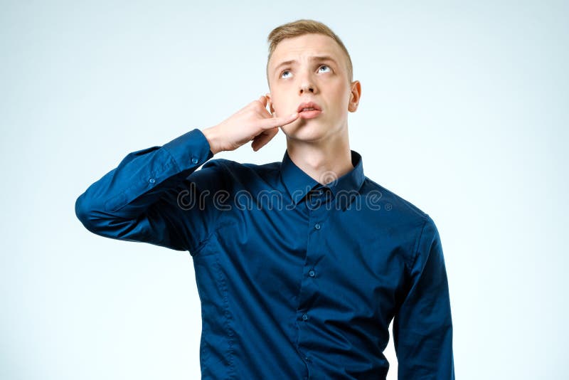 Serious Man Showing CALL ME Gesture Isolated Stock Photo - Image of ...