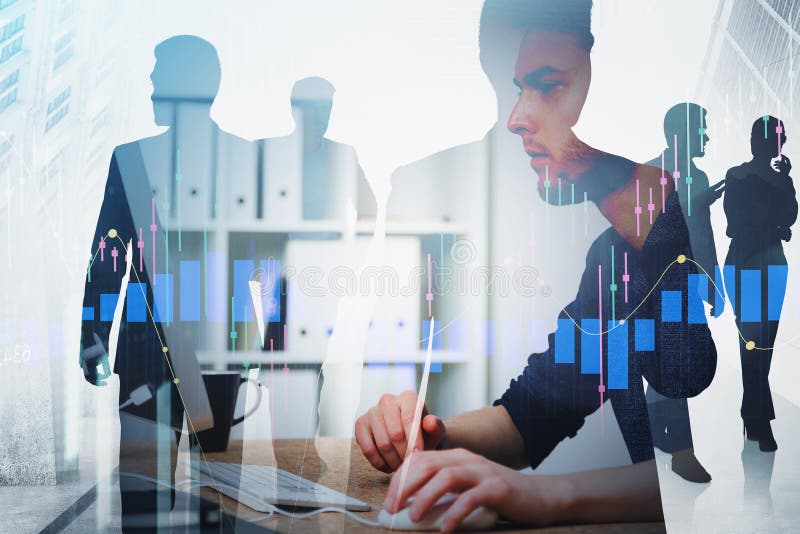 Serious Man is Sitting at Office and Working Using Computer Stock Image ...