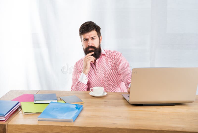 Serious Man Thinking Sitting at Office Desk. Office Work Stock Image ...