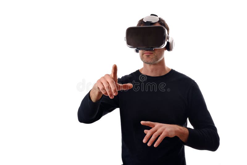 Serious Man with Vr Glasses with Finger Pointing in Front Stock Photo ...