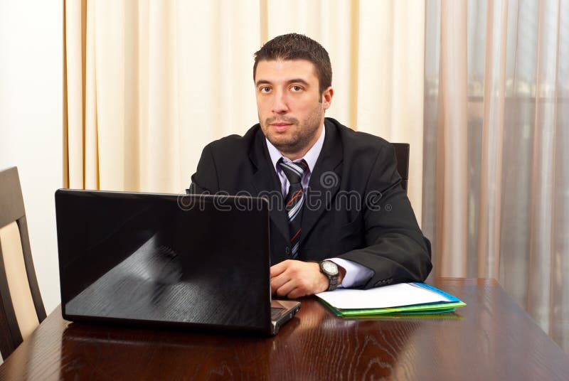 Serious Manager with Laptop Stock Photo - Image of corporate, male ...