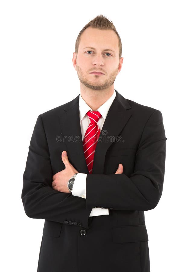 Serious Manager in Suit with Folded Hands Isolated on White. Stock ...