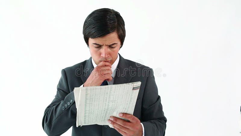Serious Manager Reading a Newspaper Stock Video - Video of happy ...