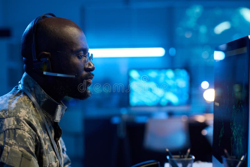 Serious Military Operator in Headset Stock Photo - Image of officer ...