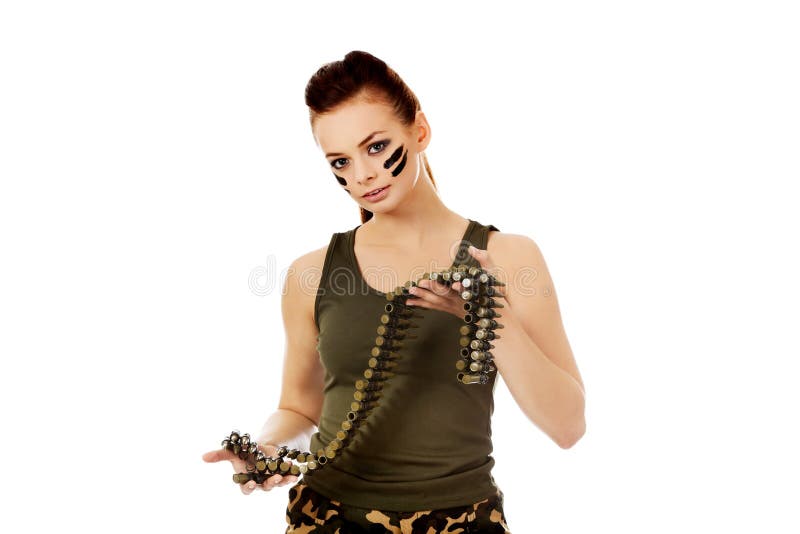 Serious Military Woman with Bullet Belt Stock Image - Image of modern ...