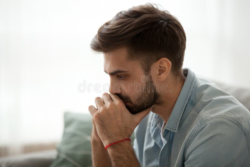 Serious Millennial Man Thinking of Problem Solution Stock Image - Image ...