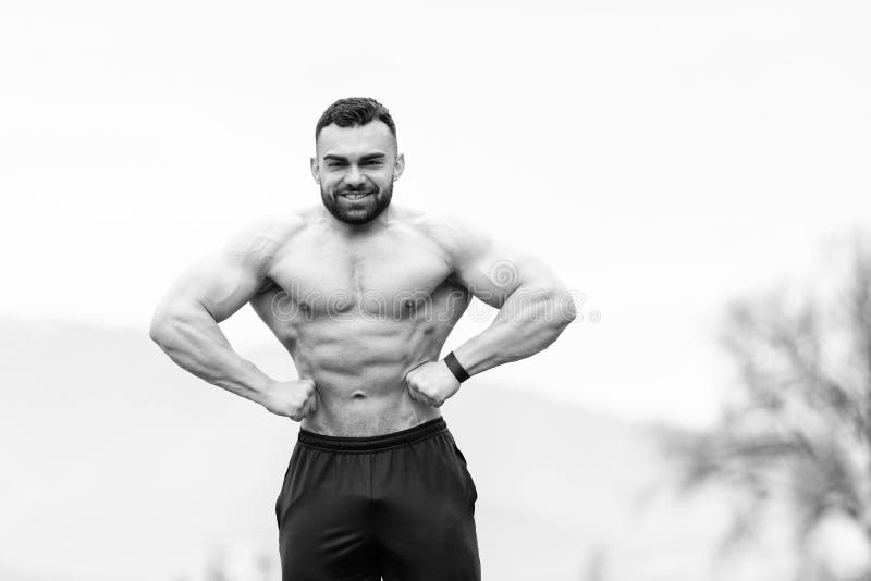 Serious Model Standing Outdoors Stock Image - Image of build, pack ...