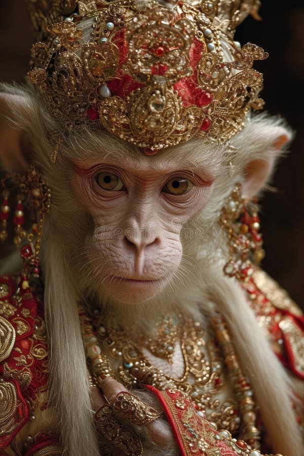 Serious Monkey Wearing Clothes and a Crown. Monkey King Stock Image ...