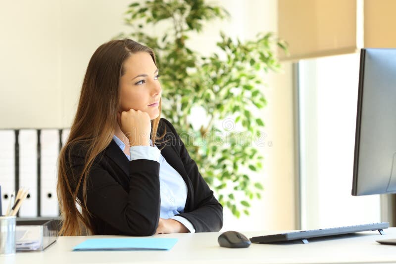 Serious Office Worker Works Using Computer Stock Photo - Image of busy ...