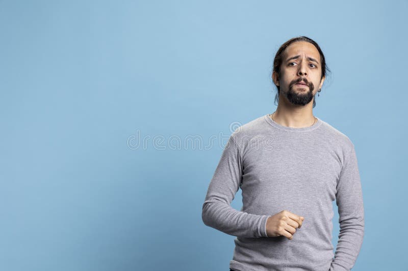 Serious Person Acting Curious and Skeptical at the Same Time Stock ...