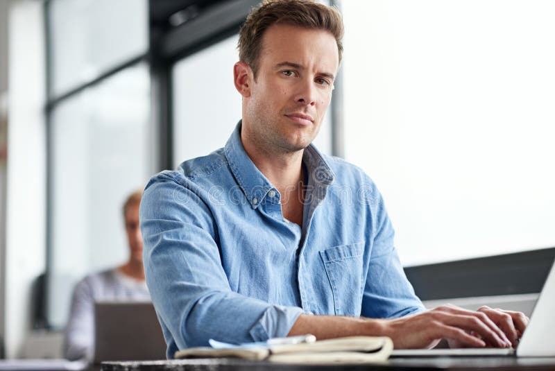 Serious, Portrait and Businessman with Laptop in Office, Internet and ...