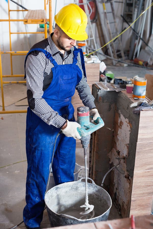 Professional Plasterer is Ready To Plaster the Walls Stock Image ...