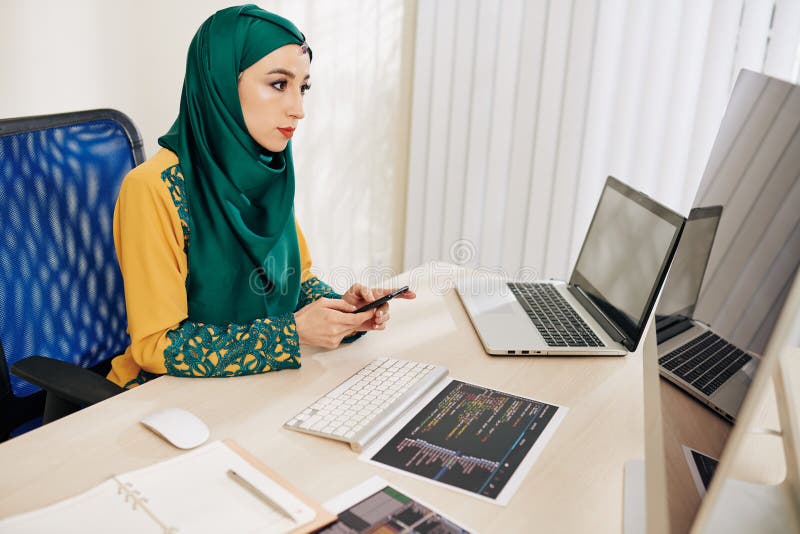 Female Coder Sending Text Messages Stock Photo - Image of communication ...