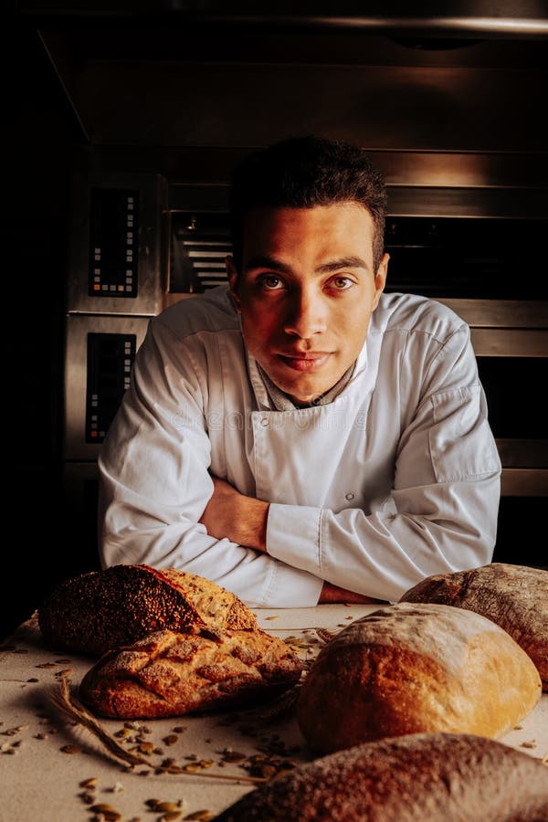 Serious Professional Baker Standing Near Table after Making Bread Stock ...