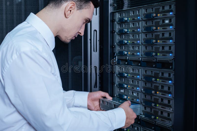 Server Technician Putting UTP Cable into Crimping Pliers Stock Image ...