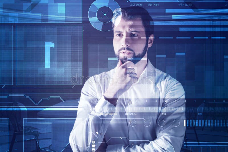 Serious Programmer Frowning and Touching His Beard while Thinking Stock ... Serious Programmer Frowning and Touching His Beard while Thinking Stock ...