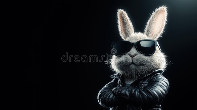 Serious Rabbit in Black Sunglasses on Black Stock Illustration ...