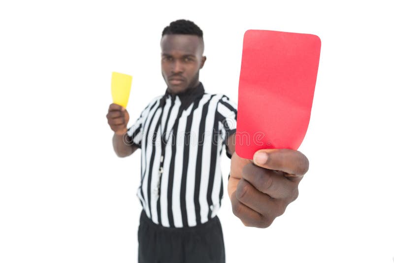 Serious Referee Showing Yellow and Red Card Stock Photo - Image of ...