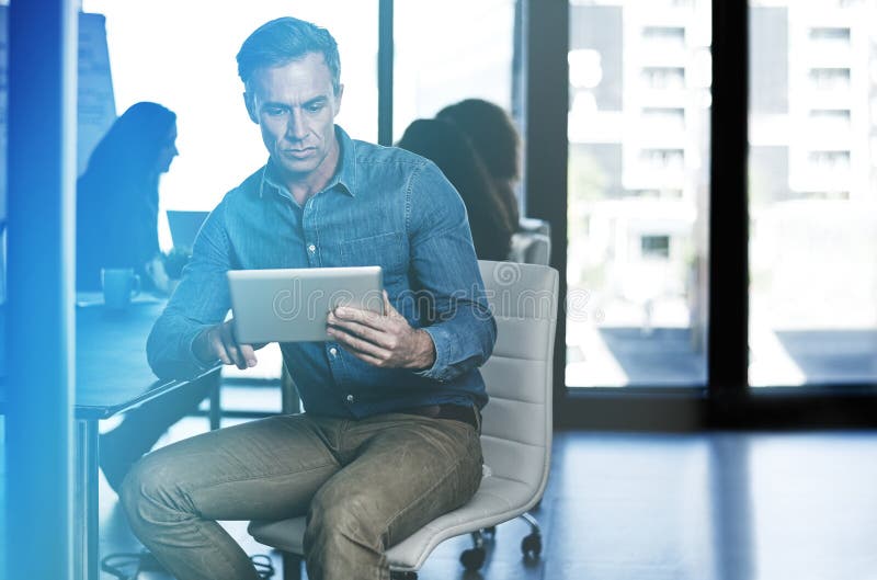 Serious, Research and Man with Tablet, Business and Software Developer ...