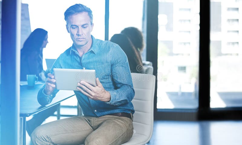 Serious Review And Man With Tablet Business And Software Developer With Skills For Programming