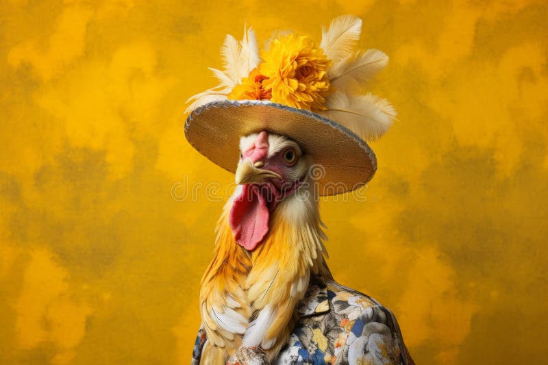 A Rooster in a Yellow Suit and Hat, Being Stylish and Fashioned Stock ...