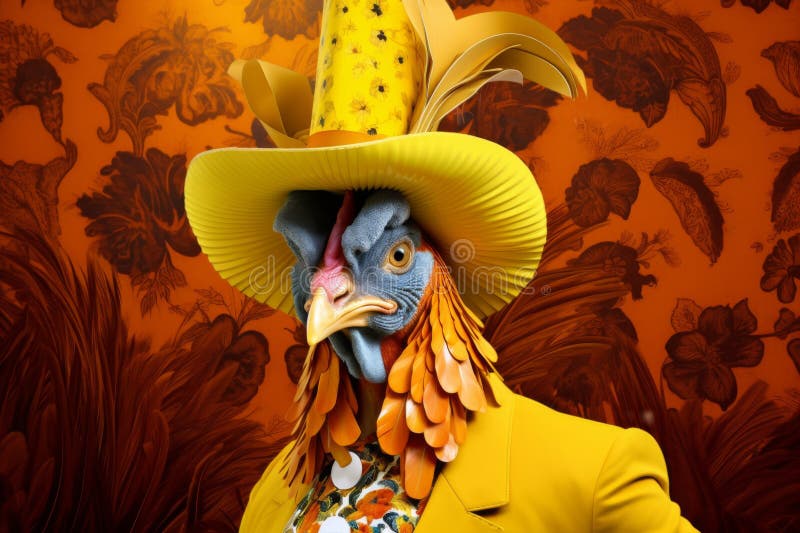 A Rooster in a Yellow Suit and Hat, Being Stylish and Fashioned Stock ...
