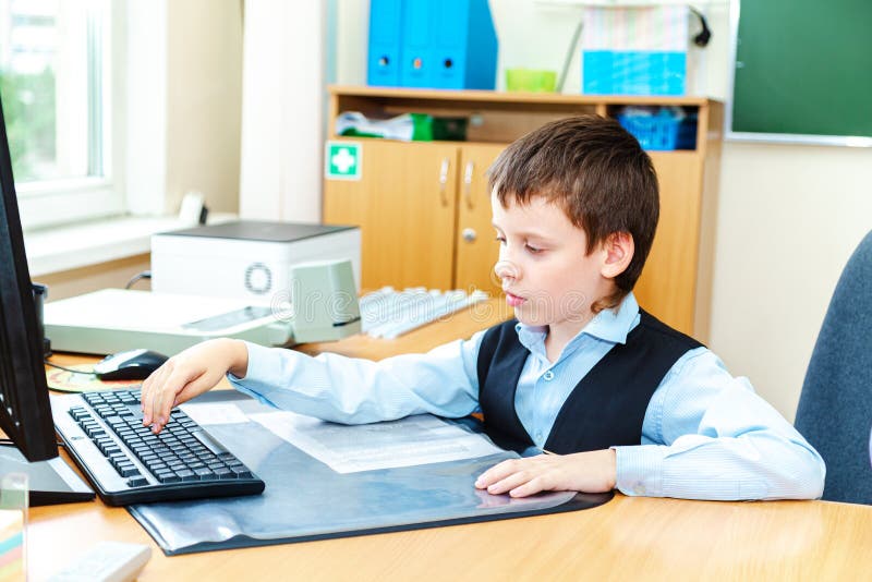 Serious Schoolboy in the Classroom Stock Image - Image of emotions ...