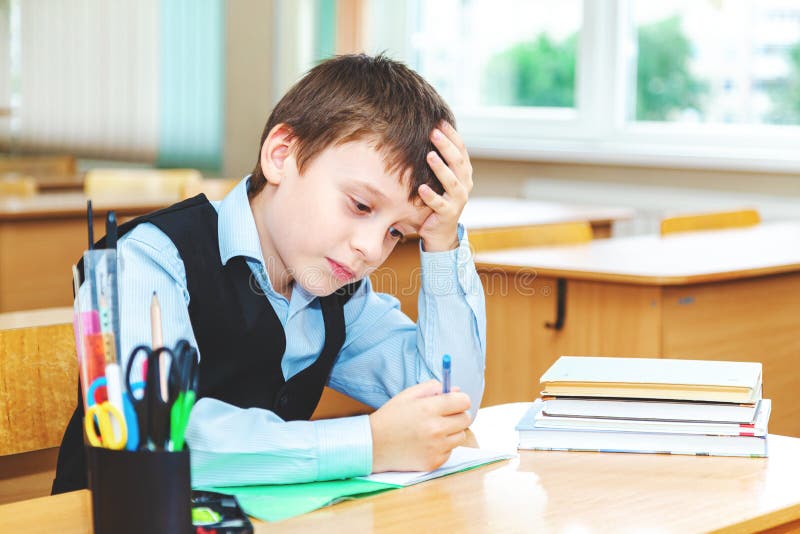Serious Schoolboy in the Classroom Primary School Student Stock Image ...