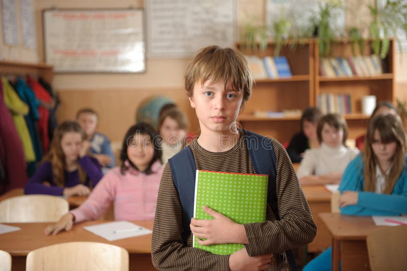 Serious Schoolboy in Front of Class Stock Photo - Image of elementary ...