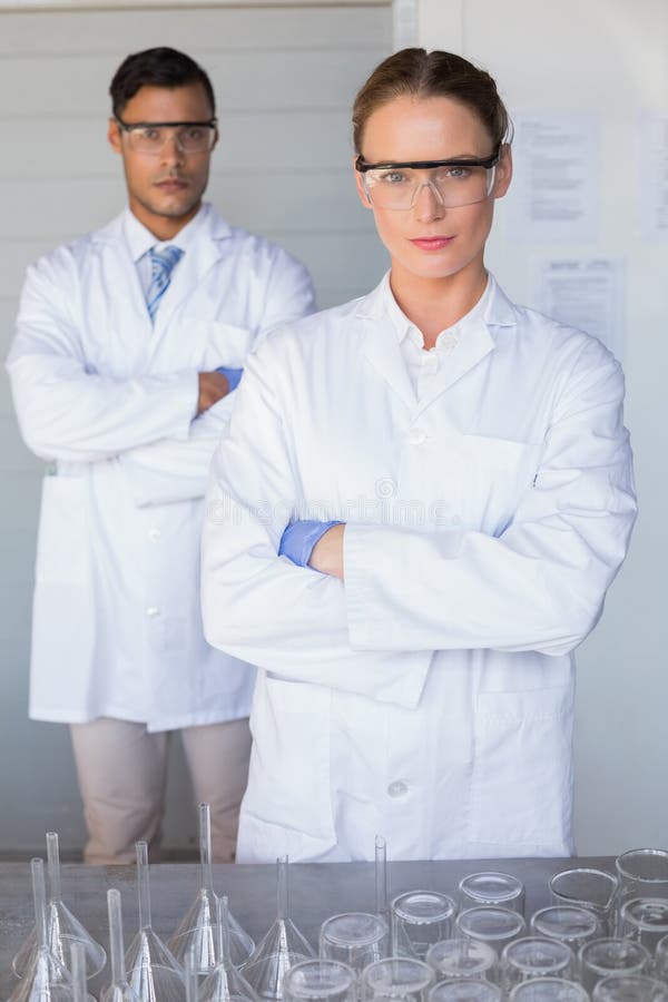 Serious Scientists Looking at Camera Arms Crossed Stock Image - Image ...
