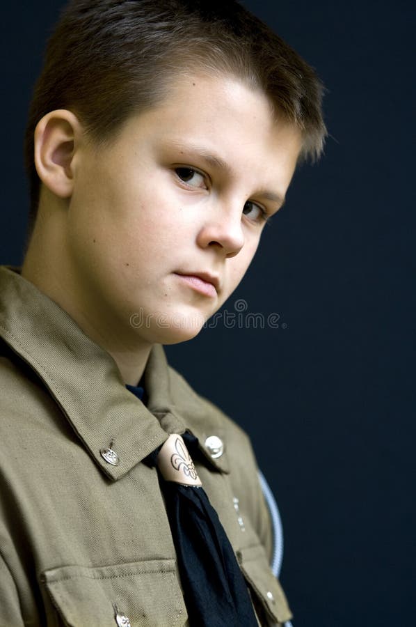 Serious scout boy portrait stock image. Image of young - 7465873